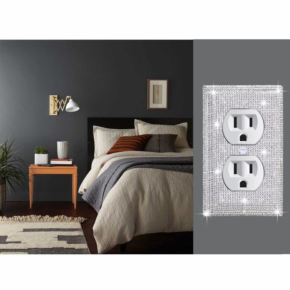 4 Pcs Outlet Covers Shiny Silver Rhinestones Wall Plate 1 Gang Toggle ...