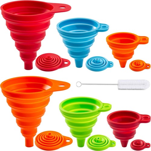 6 Pack Kitchen Funnel Set - Food Grade Silicone Collapsible Funnel ...