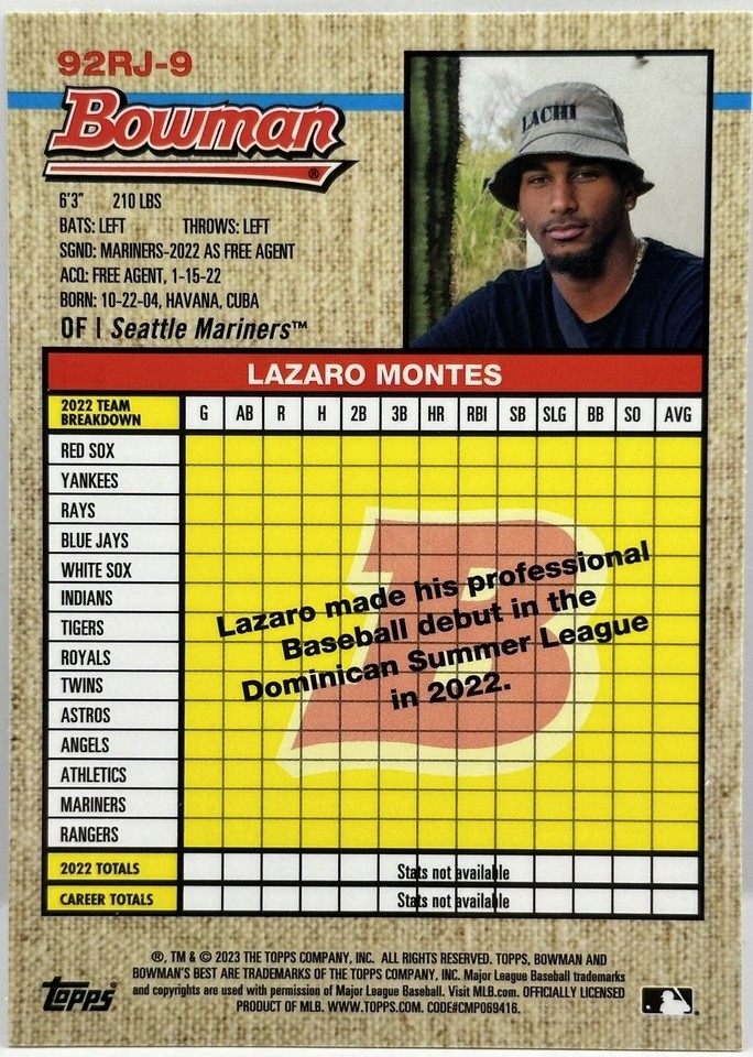 2023 Bowman's Best Lazaro Montes - 1992 Bowman By Randy Johnson #92RJ-9 ...