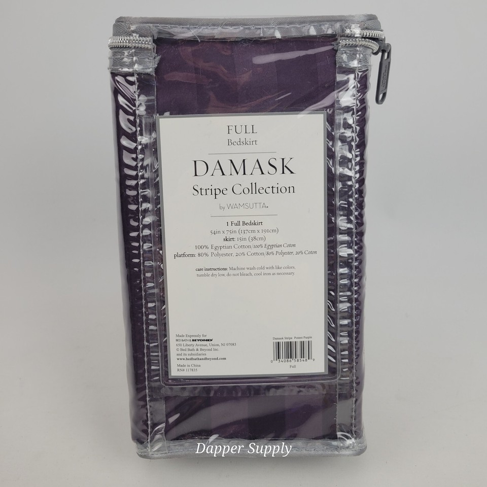 Wamsutta Damask Stripe Full Bedskirt Potent Purple 15” Drop 500TC Dust ...
