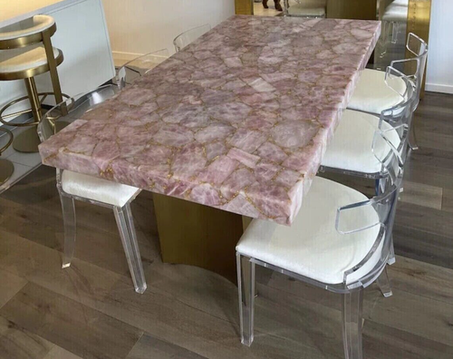 84" x 42" Rose Quartz Rectangle Slab Table Top - Natural quartz Decor ...