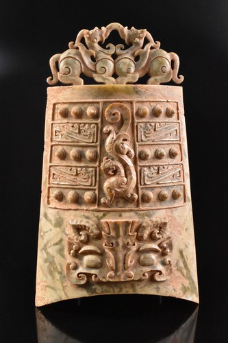 F8536: XF Japanese Stone jade/jewels Demon Mask ORNAMENTS art work ...