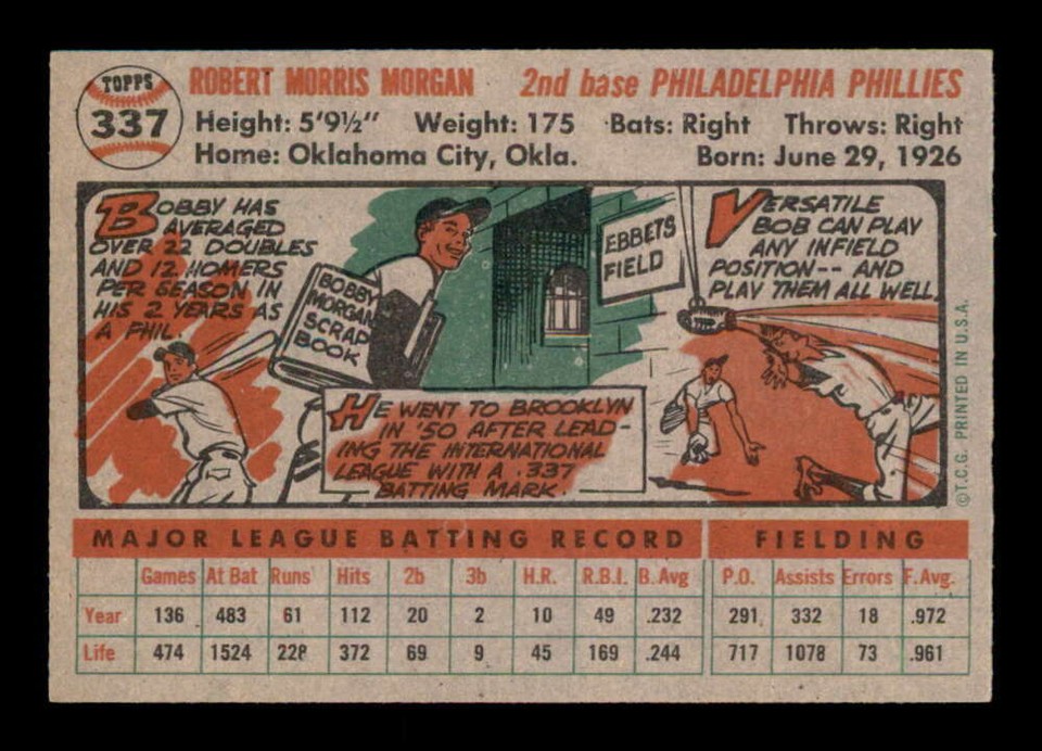 1956 Topps #337 Bobby Morgan EXMT X3154044 | eBay