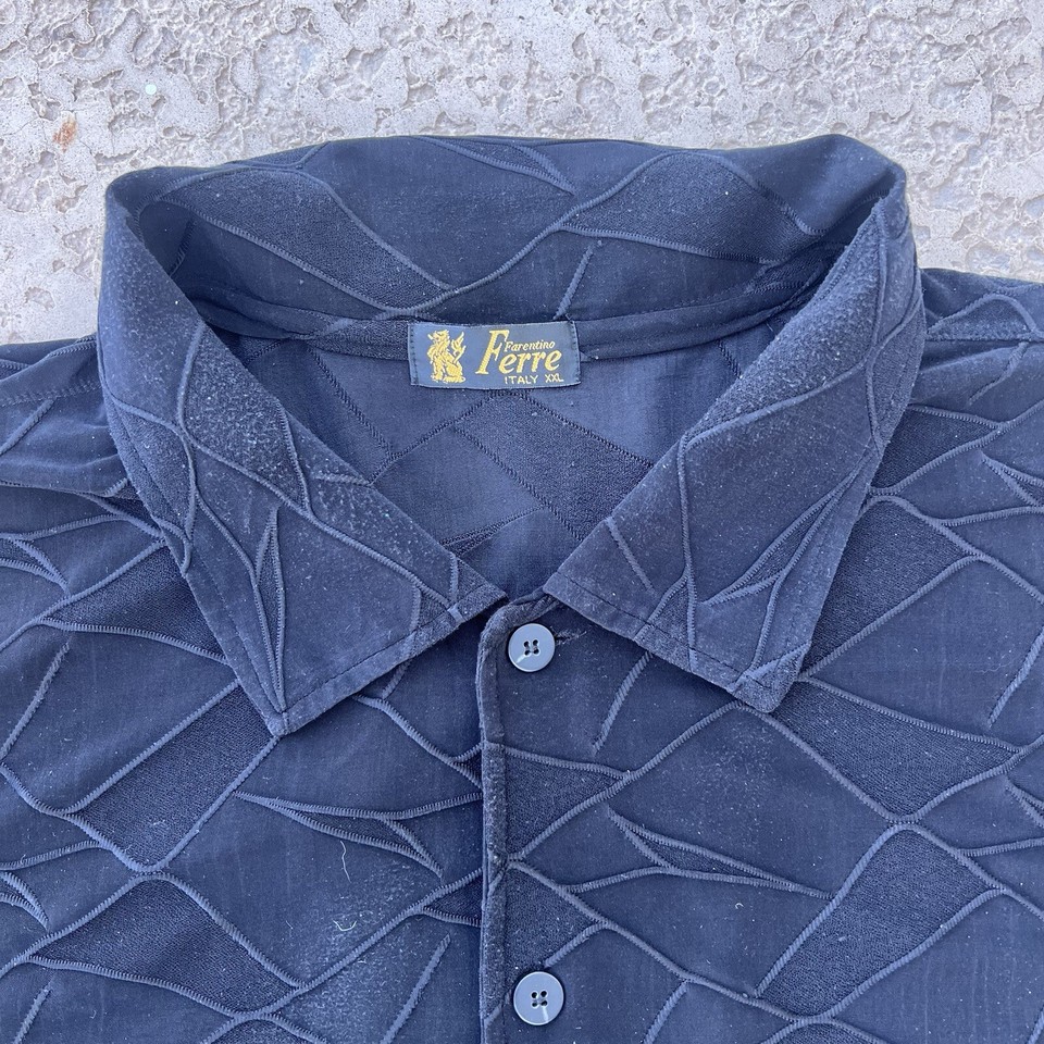 Farentino Ferre Italy Men’s Button Up Shirt Black Texture Pattern XXL ...