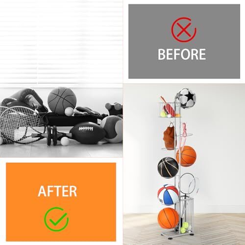 Garage Ball Storage Sports Equipment Organizer 7 Tier Basketball Rack ...