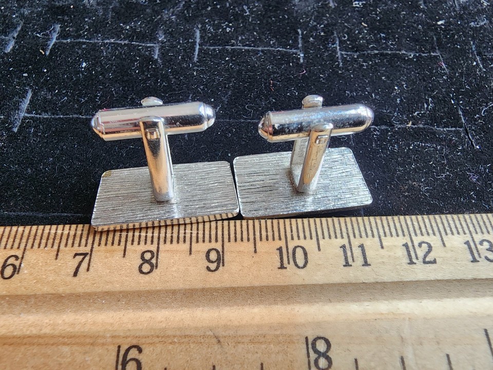 Vintage Cufflink Set Silver Tone Square Aquamarine Stone Used | eBay UK