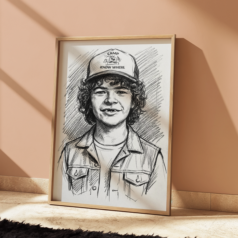 STRANGER THINGS DUSTIN HENDERSON DRAWING PRINT SKETCH 8" x 10" PRINT ...
