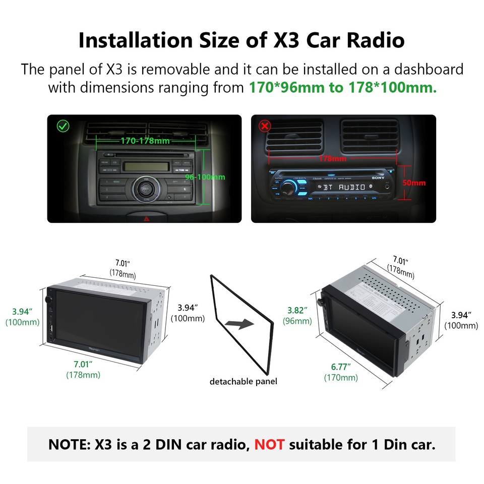 Double DIN Wireless CarPlay Android Auto Stereo 7" QLED Screen ...