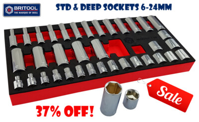 BRITOOL HALLMARK 3/8" DRIVE SOCKET SET WITH STANDARD & DEEP SOCKETS 6 ...
