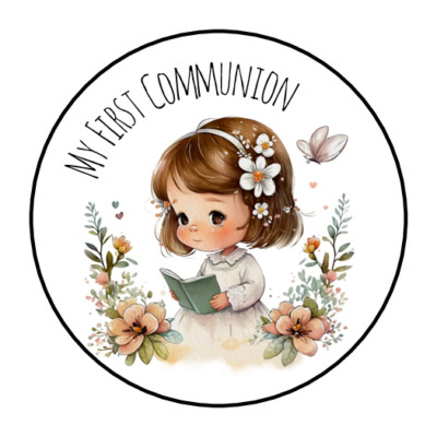 30 MY FIRST COMMUNION STICKERS ENVELOPE SEALS LABELS 1.5" ROUND GIRL ...