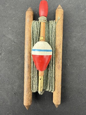 VINTAGE Wood Fishing Pontoon Float w/ Hand Painted Cork Bobber+Line | eBay