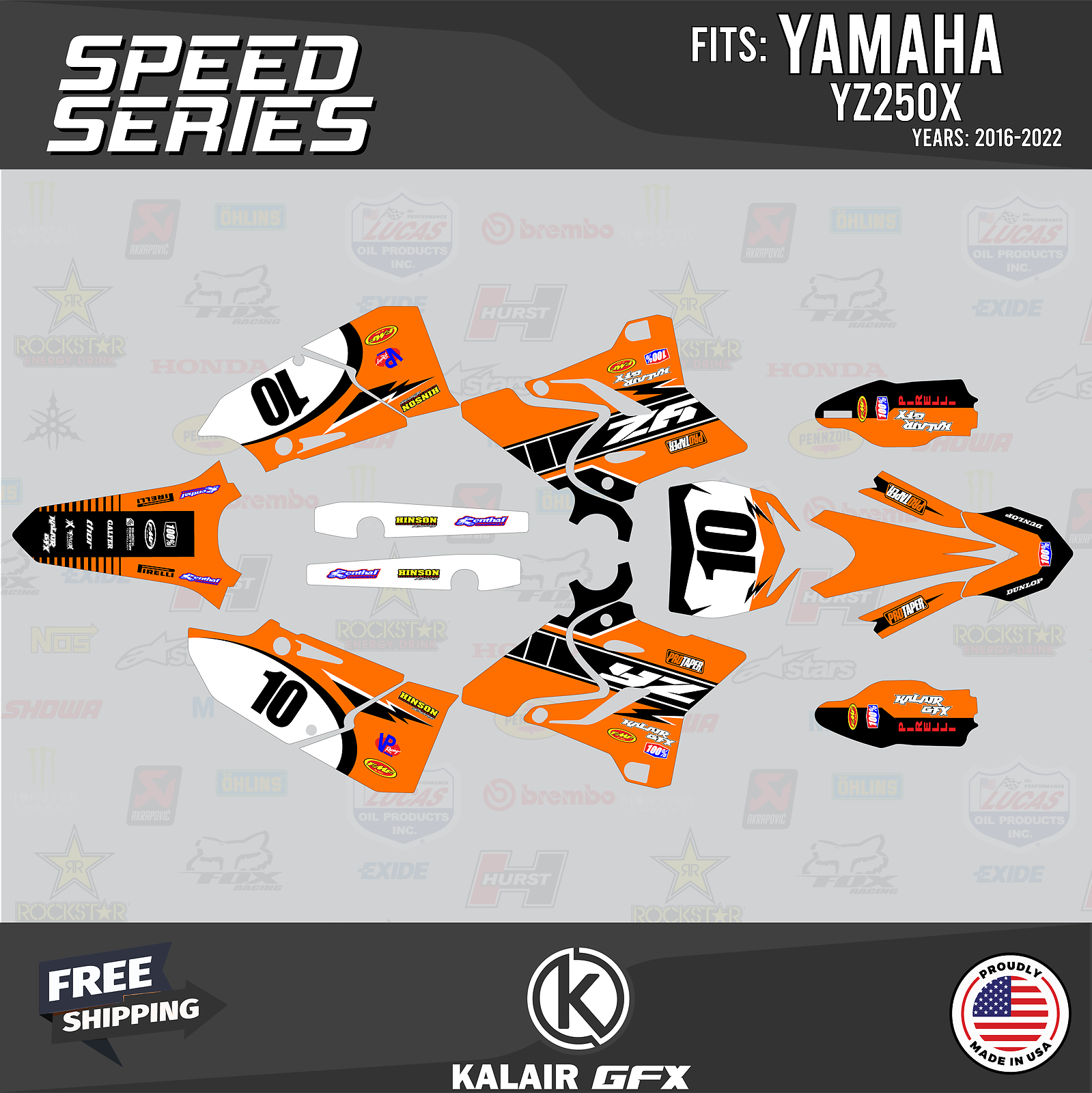 Graphics Kit for Yamaha YZ250X (2016-2022) Speed-Orange | eBay