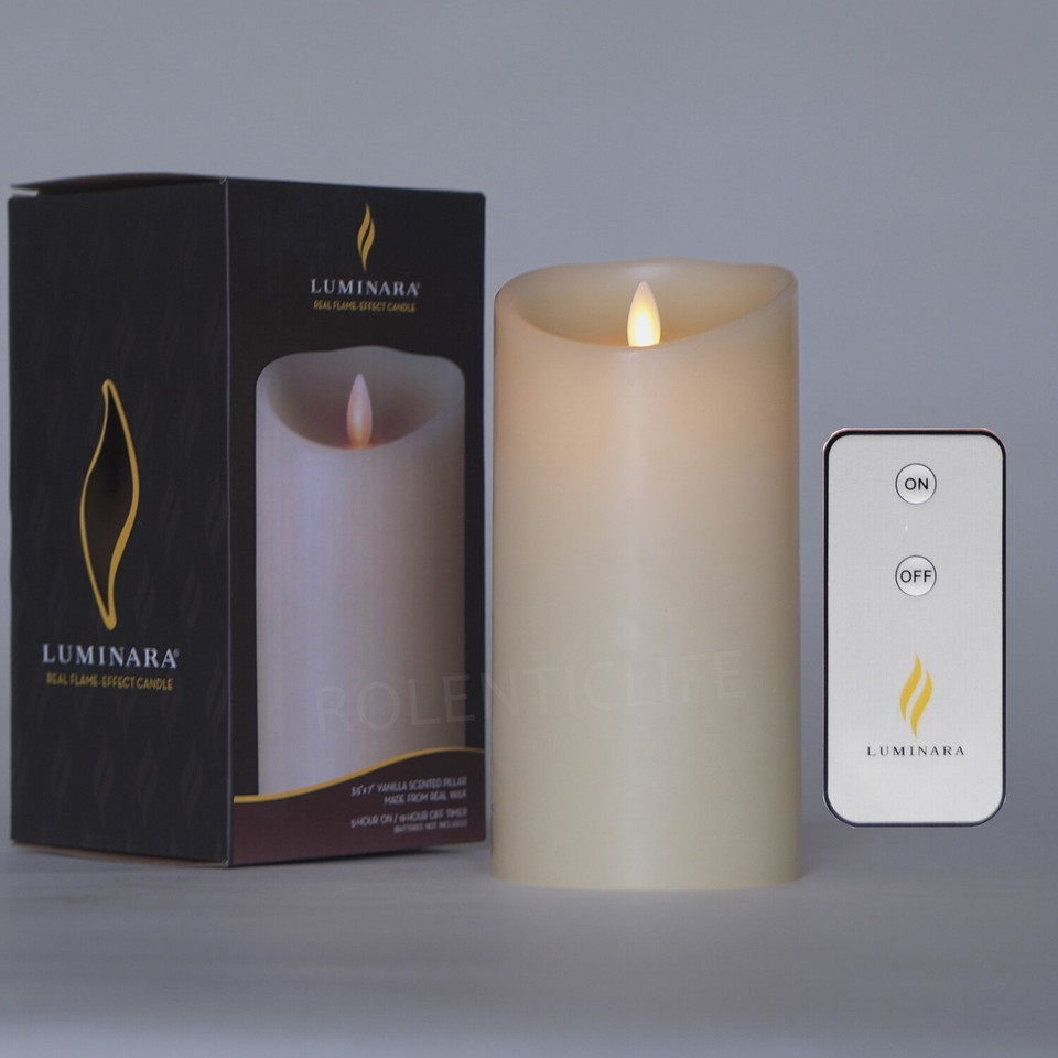 Luminara LED Flameless Pillar Scented Candle with Moving Wick & Remote Wax Ivory | eBay