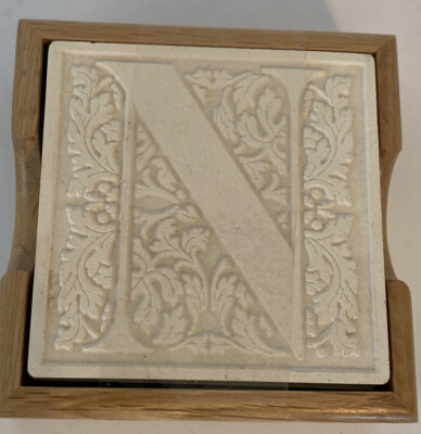 8 Monogrammed Letter N Coasters with Wood Case - White Ceramic | eBay