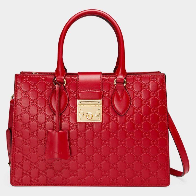 Gucci Borsa Padlock Gucci Signature Top Handle Leather Bag, Red, MSRP ...