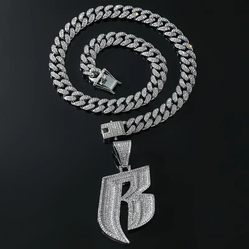 Ruff Ryder R Initial Large Pendant & Iced Cubic Zirconia Chain Hip Hop ...