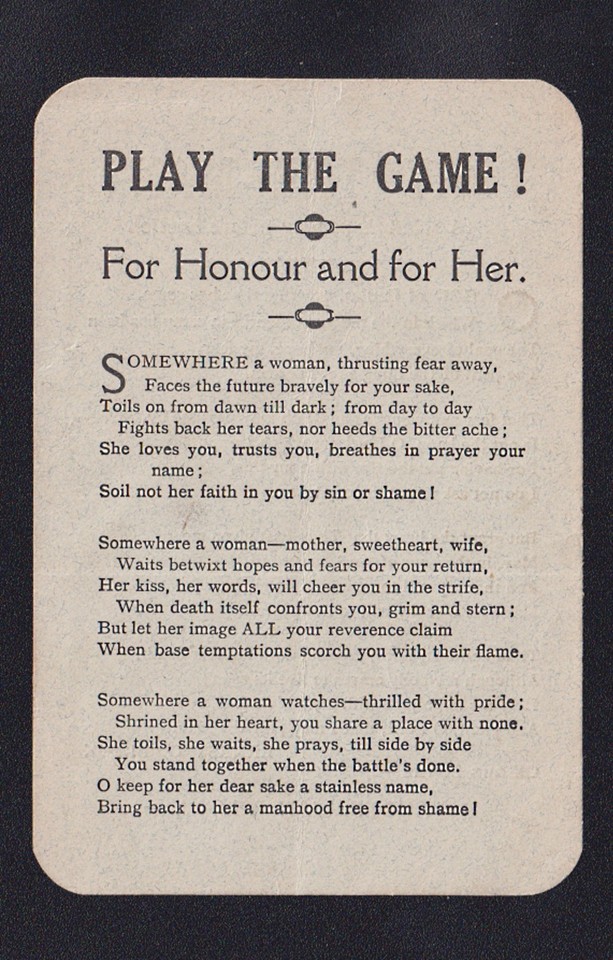 b8835) WW1 AUSTRALIAN Y.M.C.A. PRAYER & POEM PC PLAY THE MAN SOLDIER'S ...