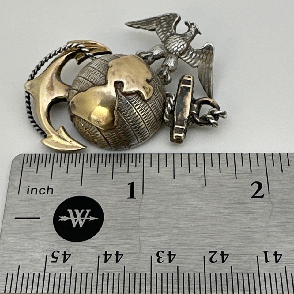 WWII USMC 10K GOLD & Sterling H&H Officer Marine Corps Eagle Globe ...