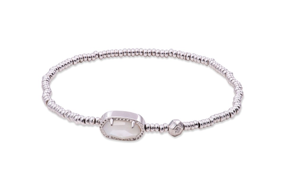 Kendra Scott Grayson Silver Stretch Bracelet in Ivory Mother-of-Pearl ...