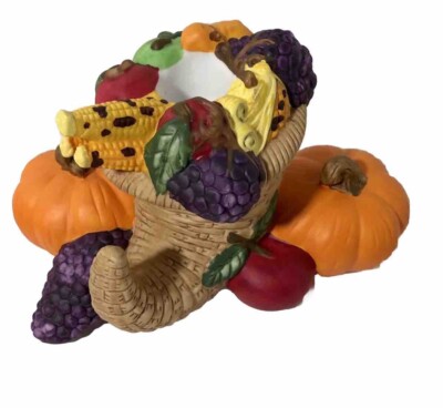 PARTYLITE Fall Harvest Candle Holders Cornucopias Pumpkins Centerpiece ...