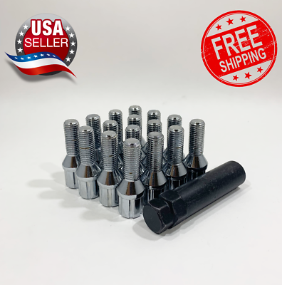 (16) 12x1.5 SPLINE LUG BOLTS CHROME WHEEL LOCKS 32MM SHANK VW BMW ...