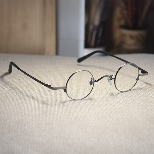 Round John Lennon Eyeglasses Retro Mens Gray high metal Clear lens ...