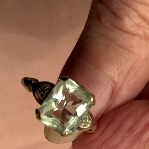 VTG 10k YELLOW GOLD ART STYLE FAINT BLUE STONE RING ENGRAVED SIDES ...