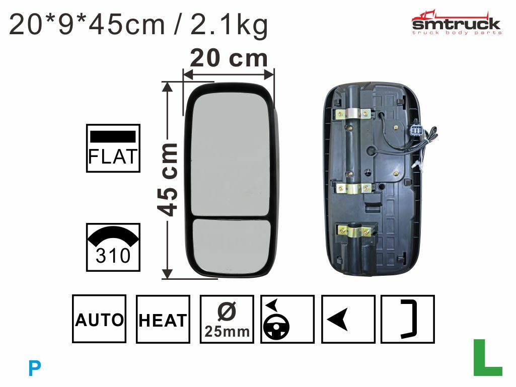 HINO 300 HINO 195 HINO 155 Mirror LEFT SIDE AUTO +HEATED (45.5*22*17cm ...