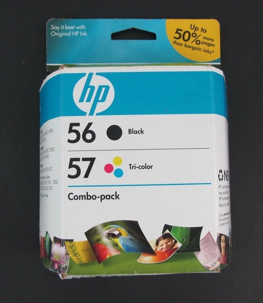 56 black COMBO 57 color ink jet HP PhotoSmart 7960 7760 7660 7550 7350 ...
