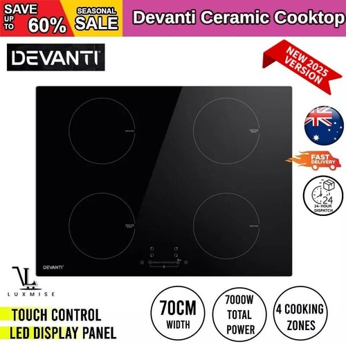 Devanti Electric Induction Cooktop 70cm Ceramic 4 Zones Stove Cook Top ...