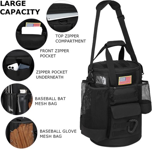 Baseball Bucket Bag 6 Gallon Tactical Coaches Large, Black | eBay