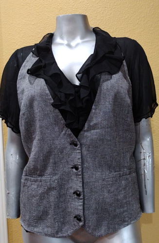 PLUS WOMEN'S LANE BRYANT COMBO VEST & BLOUSE Size 26 RUFFLE V~NECK ...