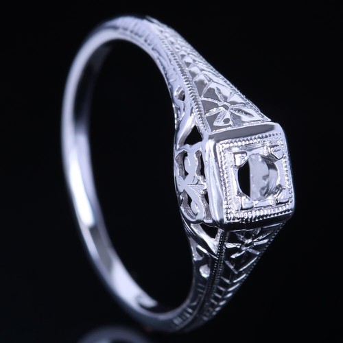10k White Gold Milgrain Round 3.25mm Semi Mount Setting Art Deco ...