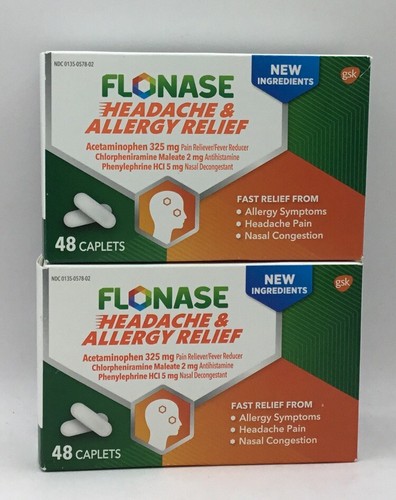 Exp 7/25 2 Flonase Headache Allergy Relief 48x2=96 Caplets Nasal Exp 7/ ...