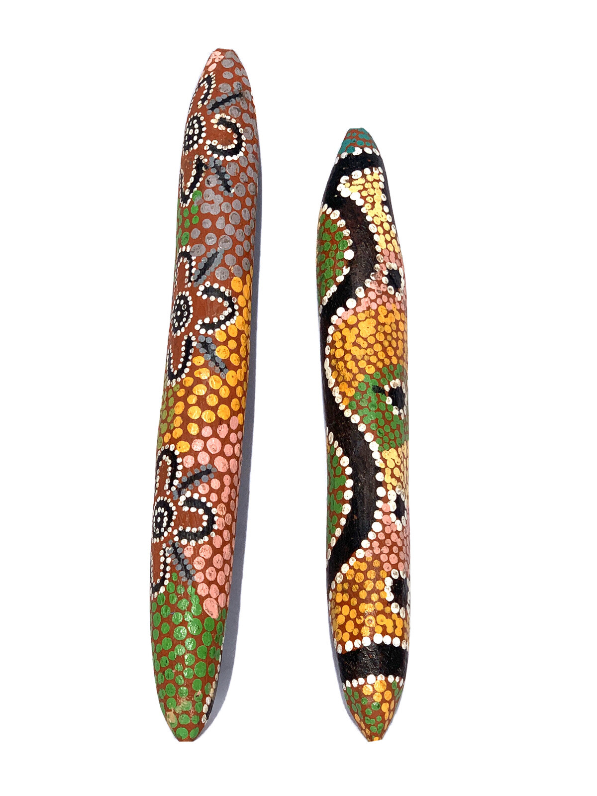 Rare Set Of 2 Vintage Old Australian Aboriginal Indigenous Dot Art Clap ...