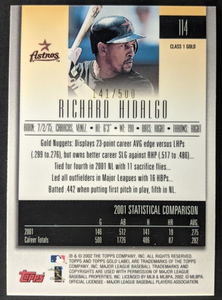 Richard Hidalgo 2002 Topps Gold Label CLASS 1 GOLD #114 Baseball MLB ...