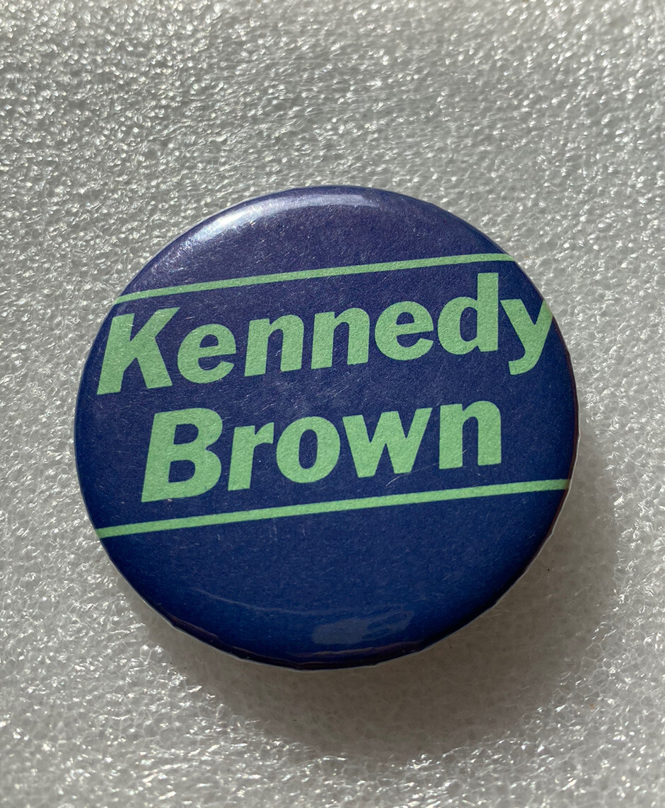 Ted KENNEDY Jerry BROWN 1980 political campaign pin pinback button 2 1/ ...