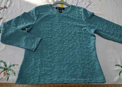 Dialogue QVC Womens Size Large Blouse Turquoise Blue Wavy Ruffle Top | eBay