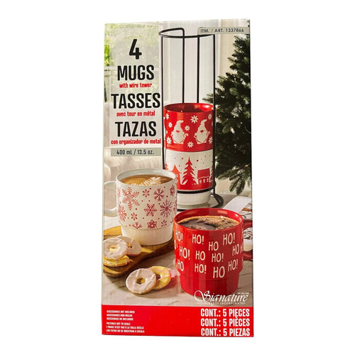 Signature Houseware Holiday Stoneware Mugs wire tower 4 mugs with wire ...