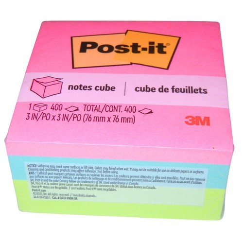 Post-it Notes Cube 400 Count Pink Green Blue 3x3 Pop Up Office Supply ...