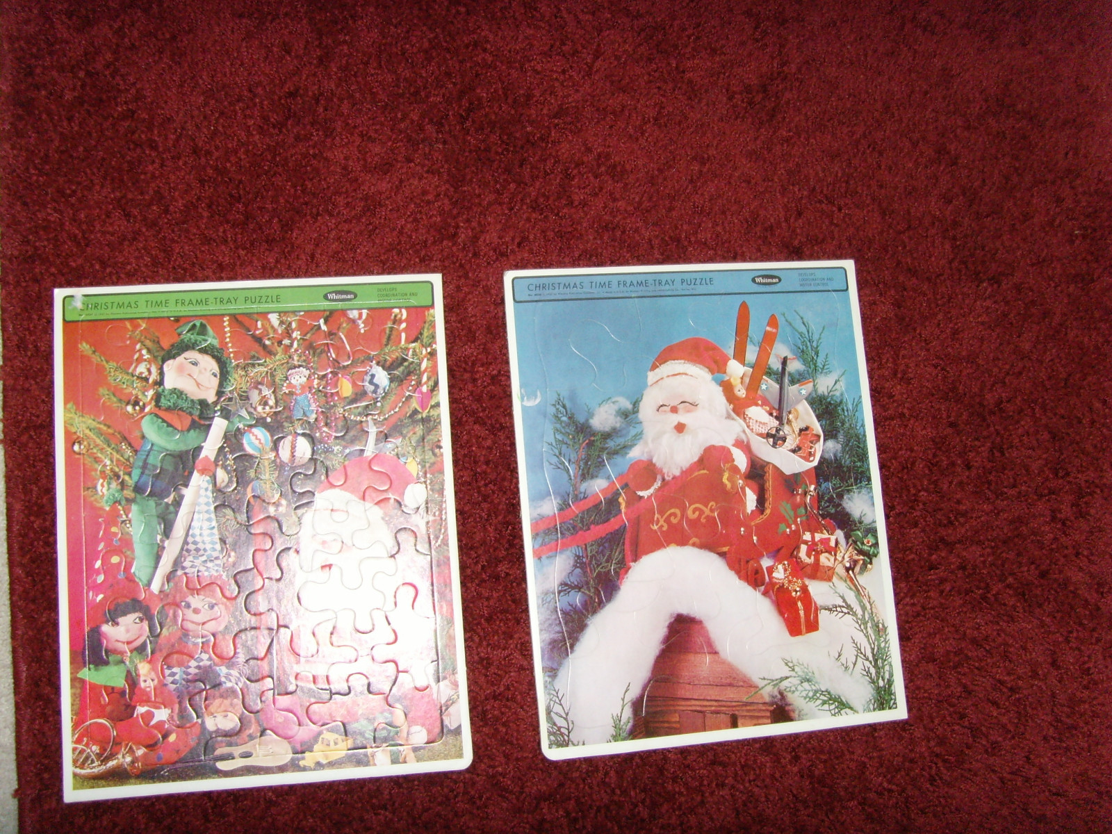 Pair of vintage retro Christmas puzzles 1967 Whitman decoration kids 11 ...