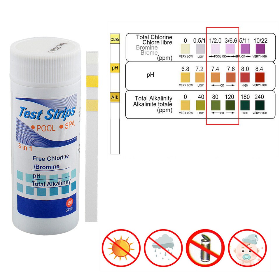 50/100/200PCS Chlorine Dip Test Strips Hot Tub Swimming Pool SPA PH ...