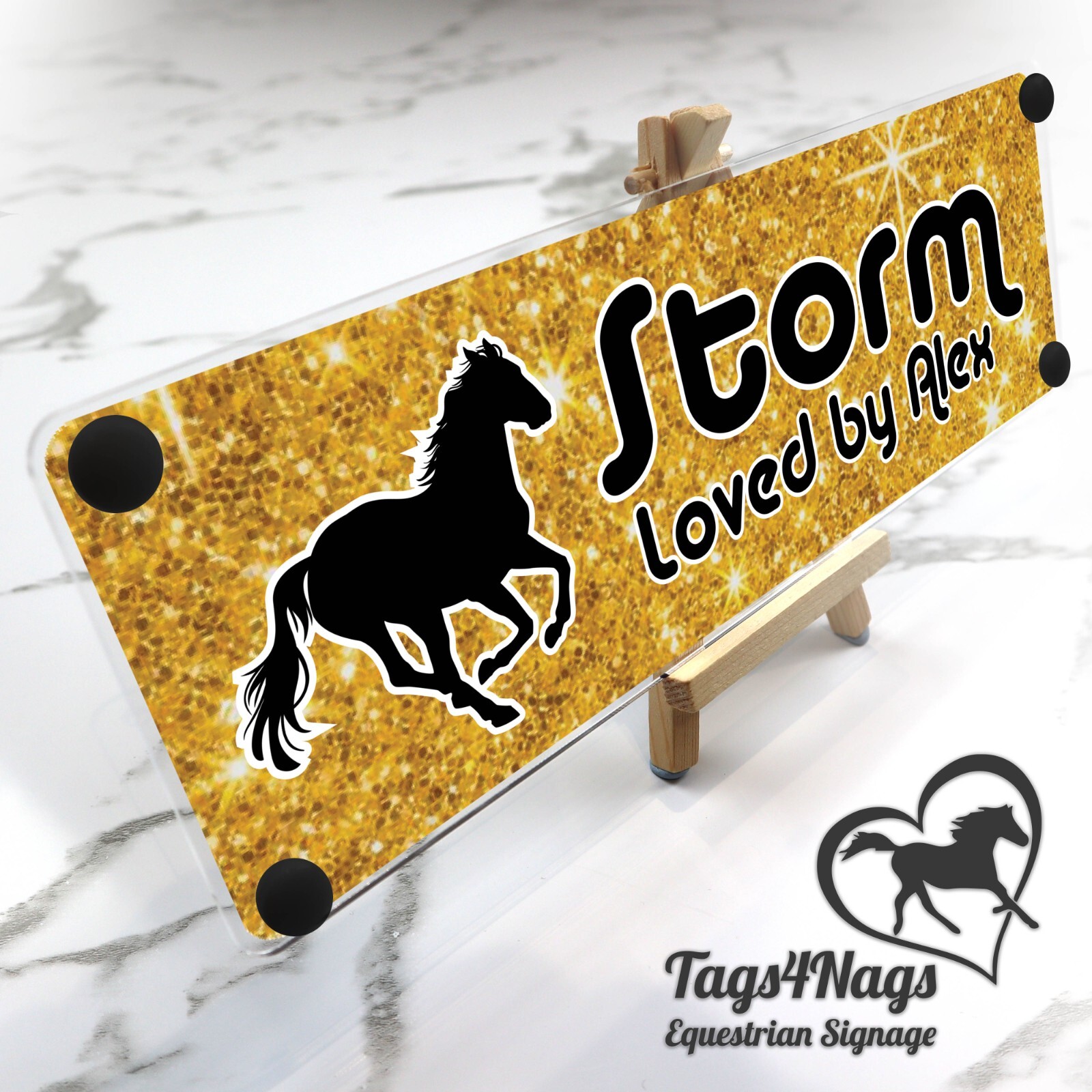 Personalised Horse Stable Sign Gold effect and Black text, 10 options ...