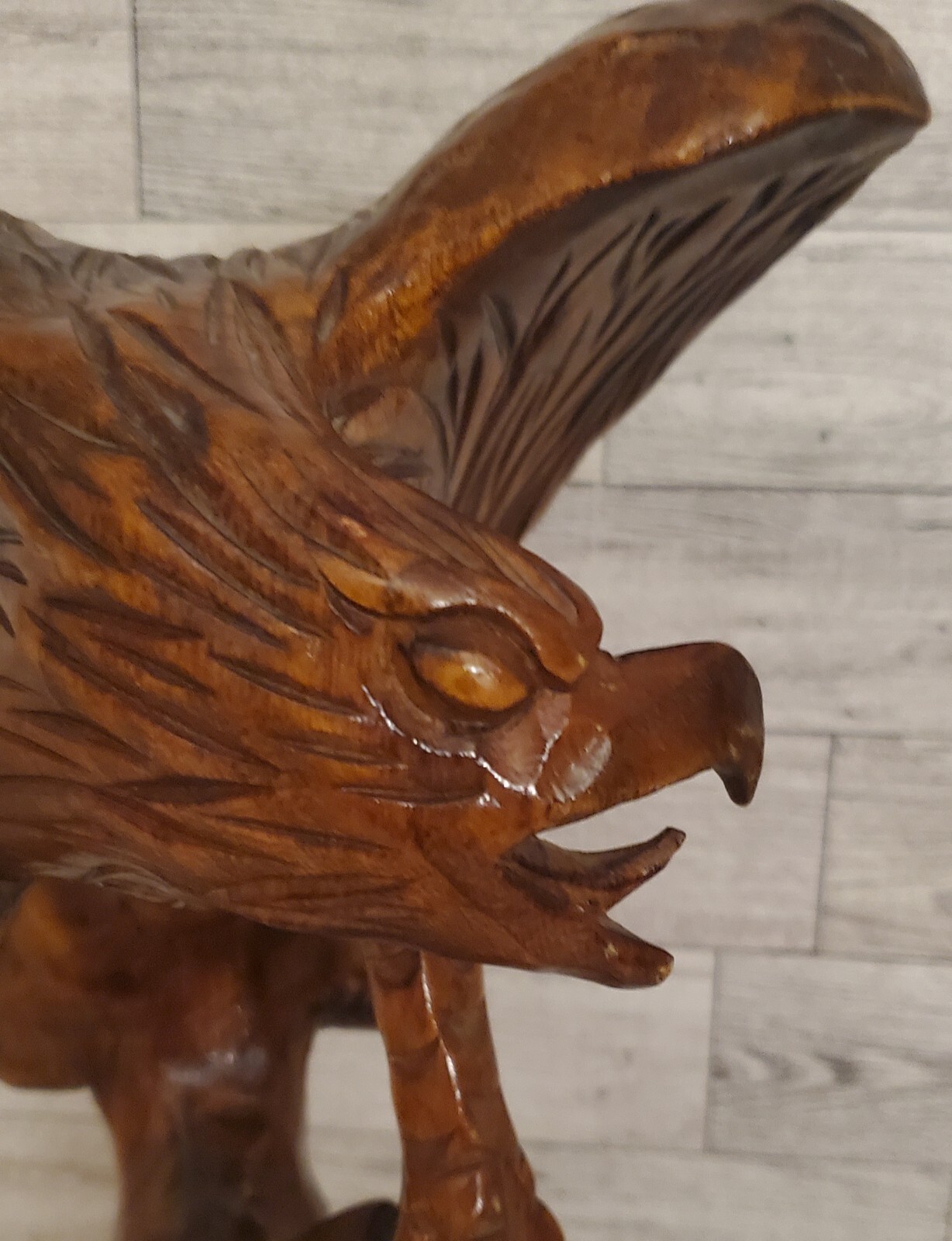 Vintage 14" Large Wooden Eagle Bird Hawk Statue Hand Carved Sculpture ...