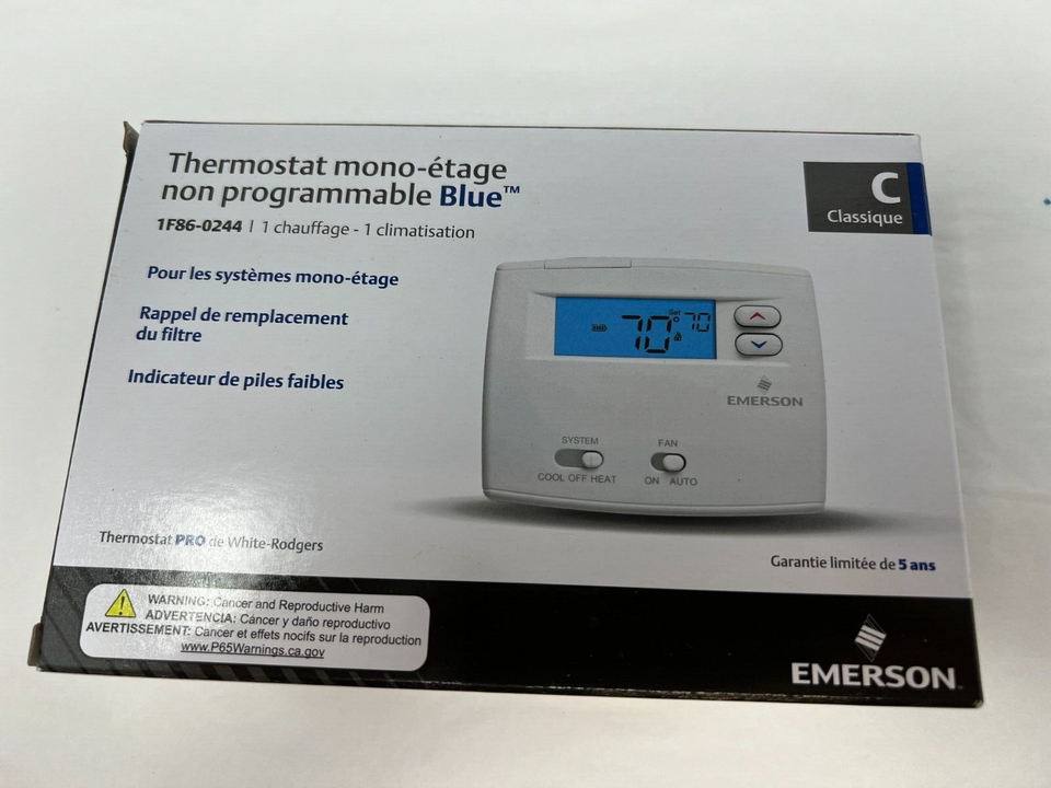 NEW 1F86-0244 Emerson White Wall Thermostat Heat/Cool Heat Pump Non ...