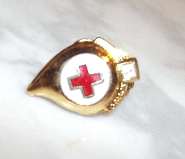Vintage Gold Tone Enamel Red Cross ONE GALLON BLOOD DONOR Lapel/Collar ...