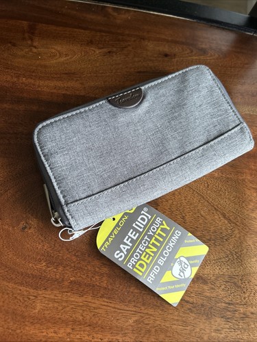 Travelon RFID Blocking Wallet Zip Around Lightweight Gray NEW (no wrist ...
