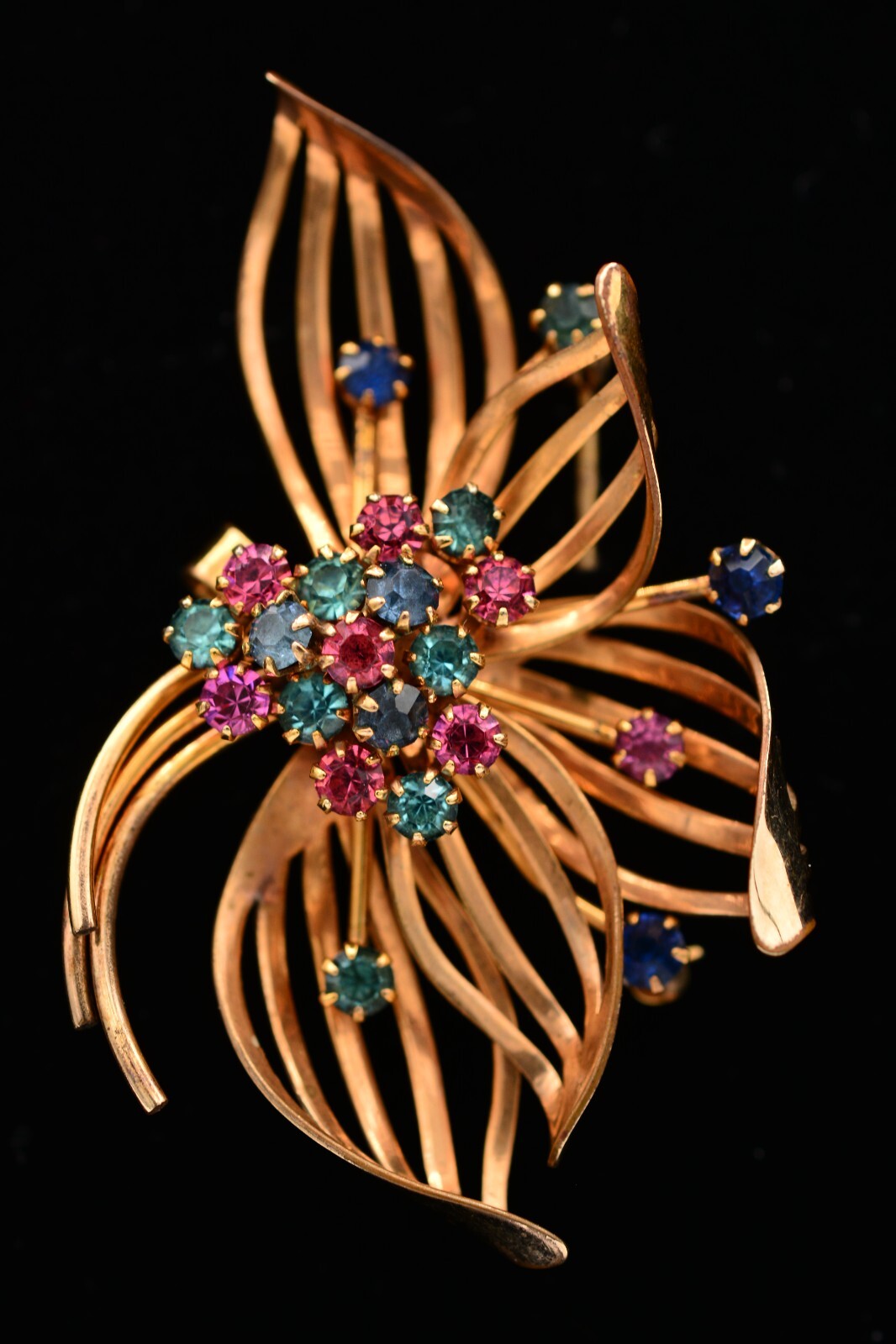 Walter Lampl Vintage Flower Pin Brooch Rhinestone Crystal 12K GF Signed ...