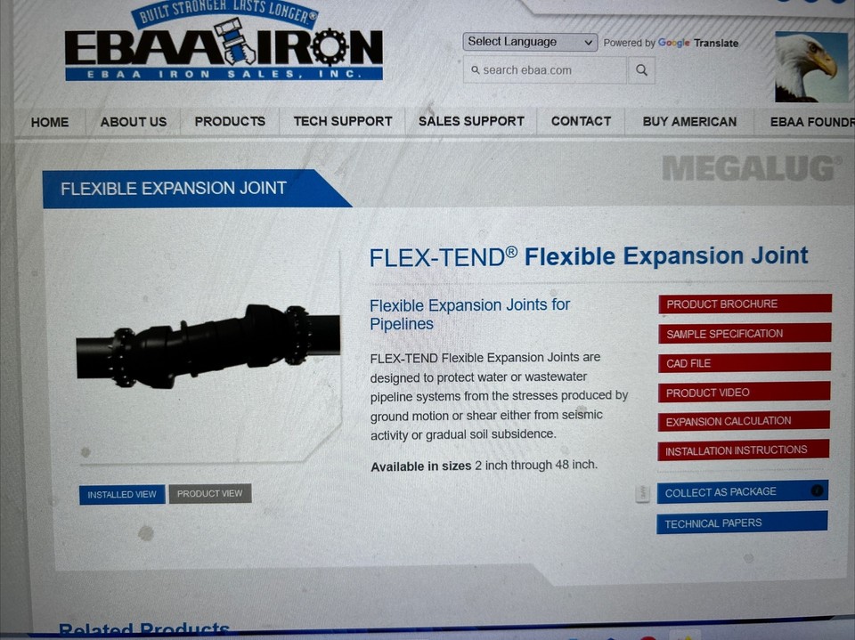 24” EBAA FLEX-TEND, Flanged, Iron Flexible Expansion Joint Earthquake ...