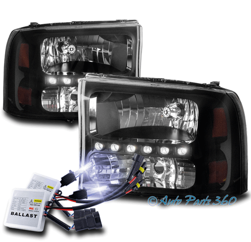 FOR 99-04 FORD F250 F350 SUPER DUTY LED BLACK HEADLIGHT HEADLAMP W/10K ...